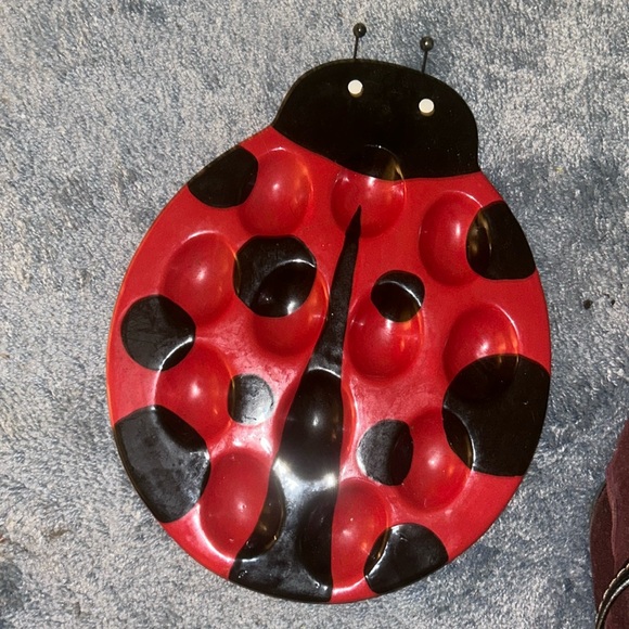 unknown | Dining | Large Ladybug Serving Platterplatedeviled Eggs Free New Red Small Strainer ...